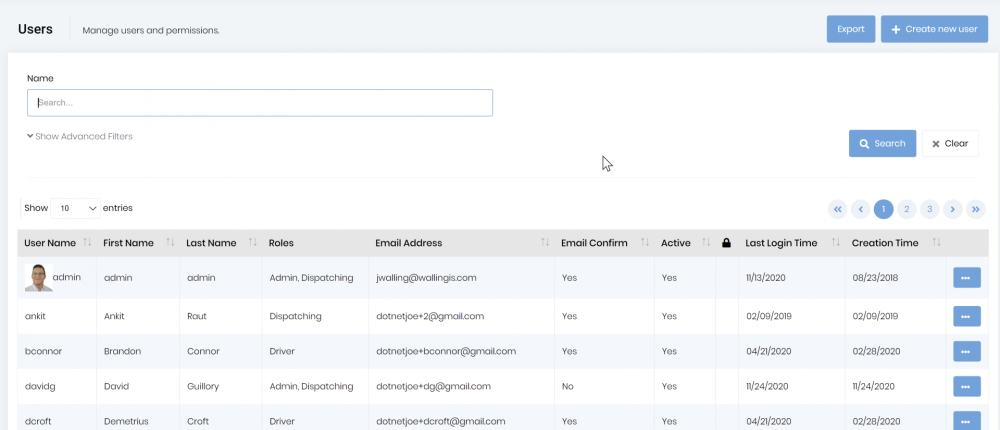 Enter Users - Dump Truck Dispatcher
