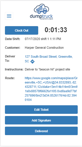 Using the Dispatching Functionality - Dump Truck Dispatcher