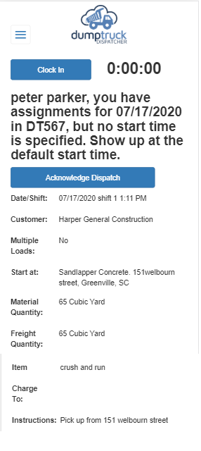 Driver Activity Report - Dump Truck Dispatcher