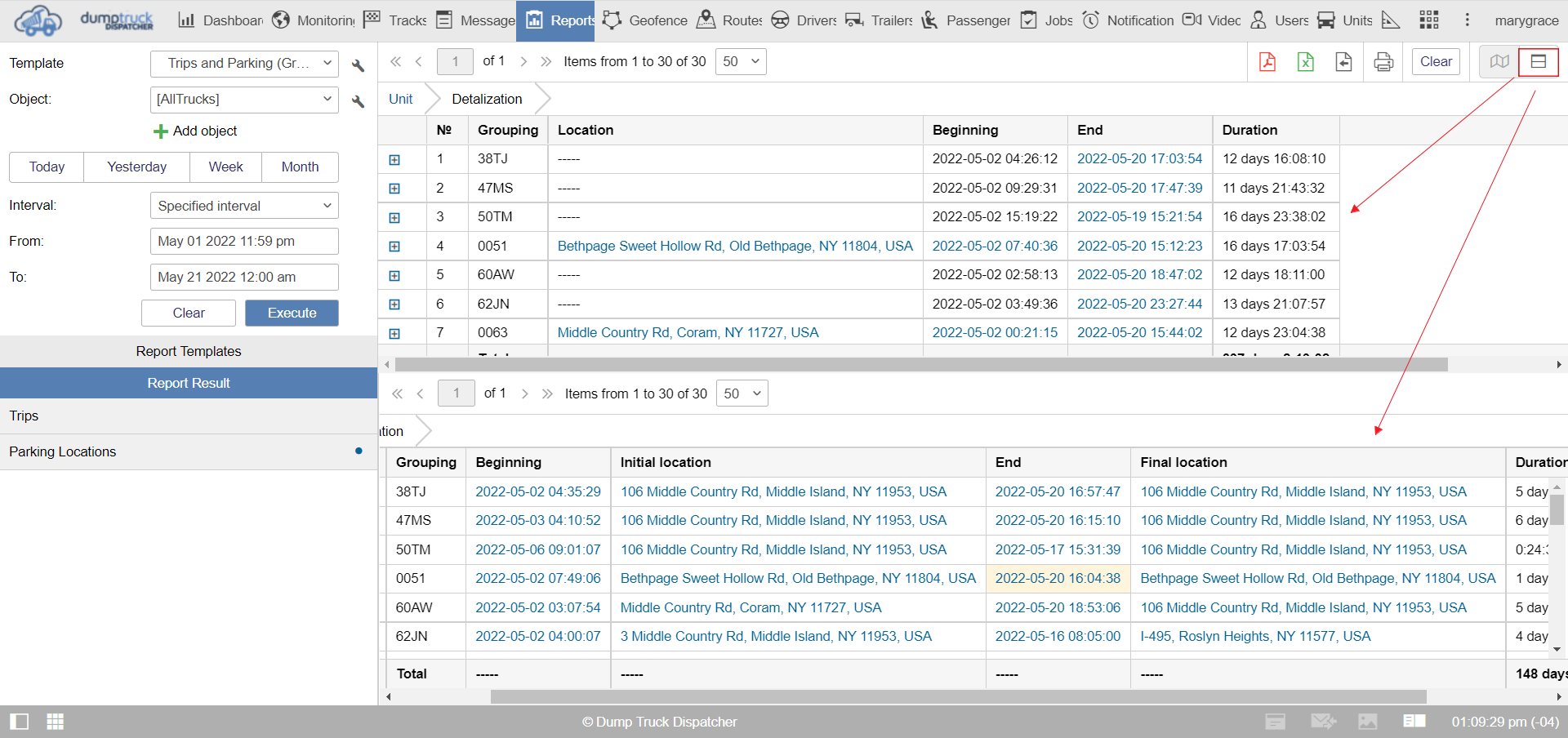 Reports Tab - Dump Truck Dispatcher