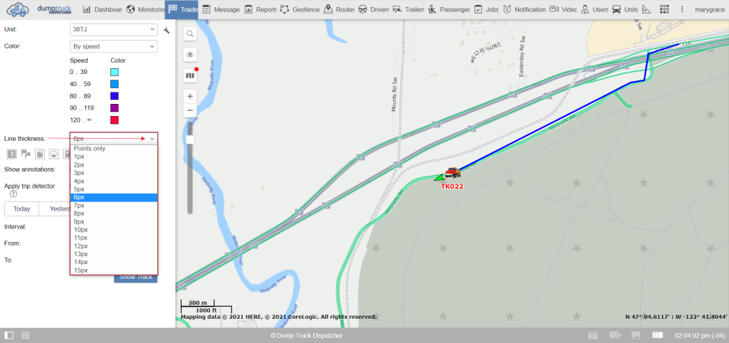 Tracks Tab - Dump Truck Dispatcher