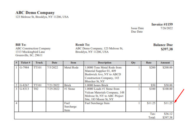 Print Invoice - Dump Truck Dispatcher
