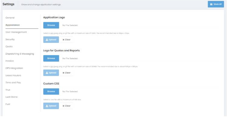 Appearance Settings - Dump Truck Dispatcher