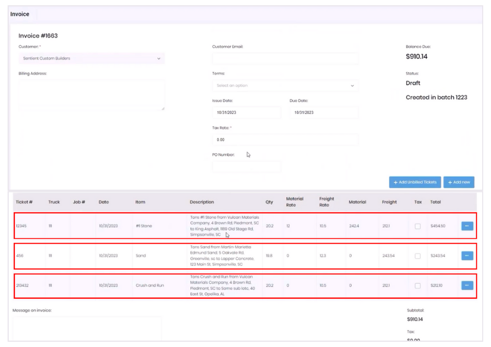 Invoicing - Dump Truck Dispatcher
